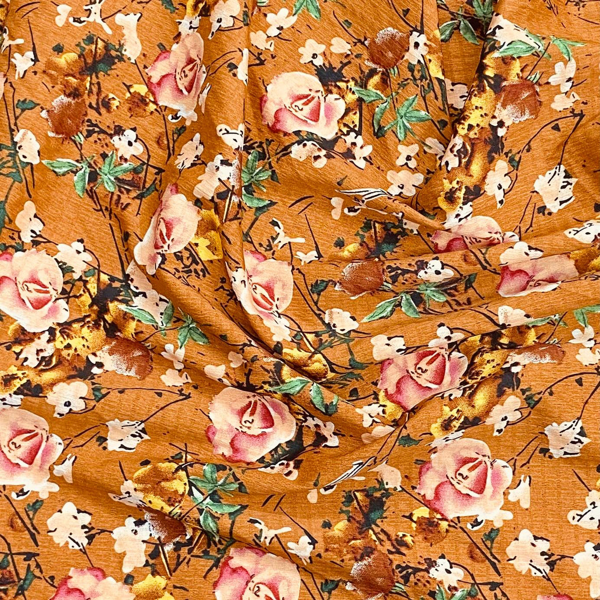 3 Metres Luxury Soft Printed Crepe - 55" Wide (Orange Floral) – Pound A Metre