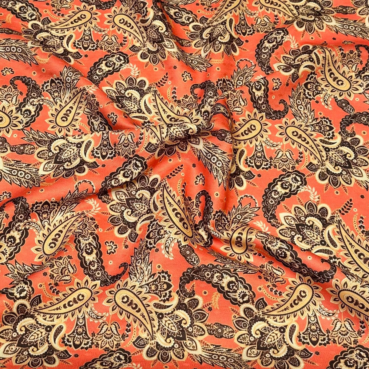 Per Metre Printed Cashmere Effect Crepe Fabric- 45" Wide (Orange) – Pound A Metre