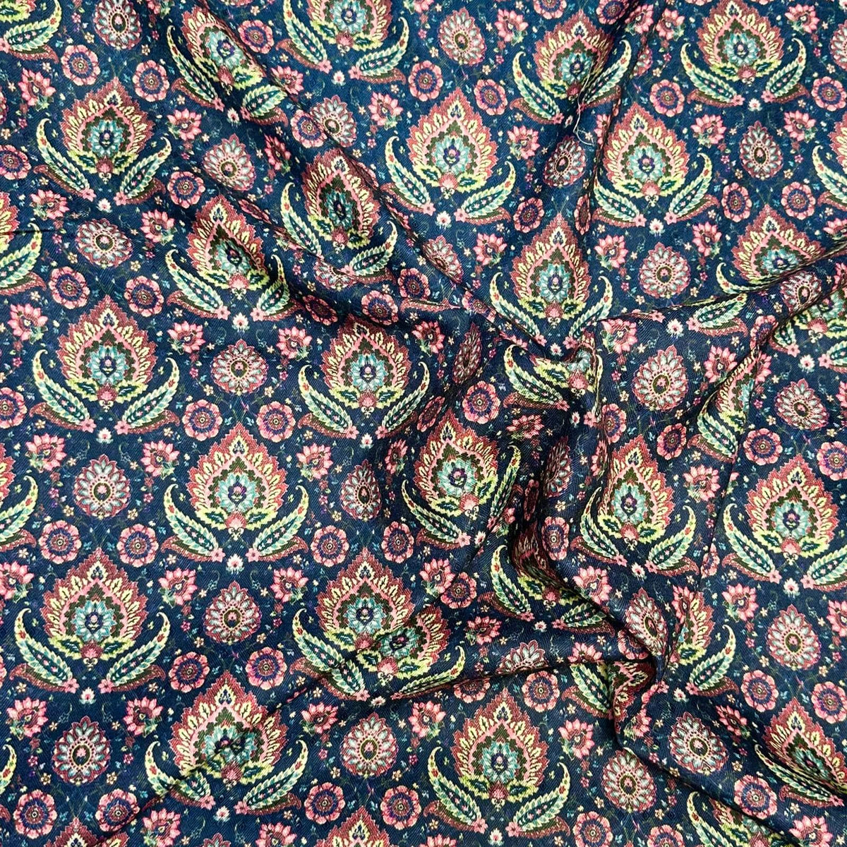 Per Metre Printed Cashmere Effect Crepe Fabric- 45" Wide (Navy) – Pound ...