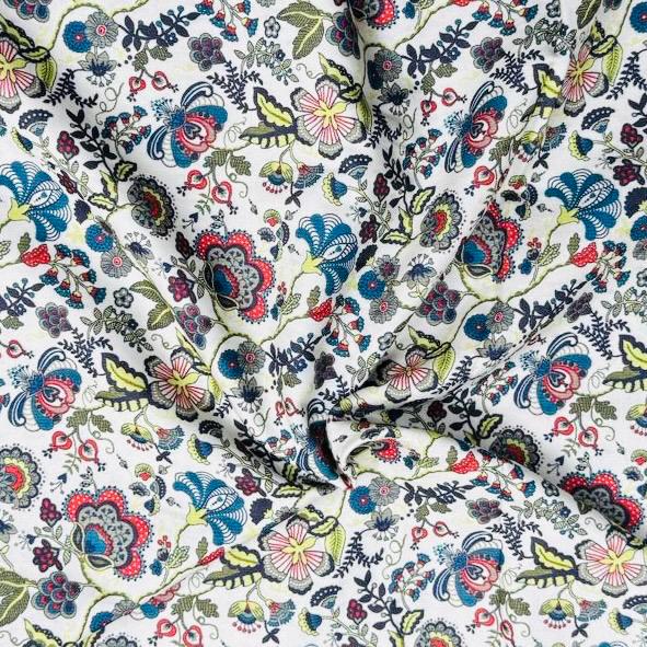 Per Metre Printed Cashmere Effect Crepe Fabric- 45" Wide (White Bloom ...