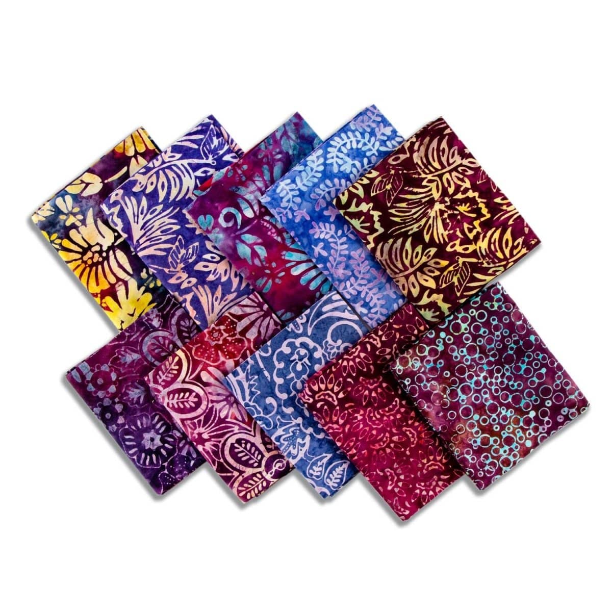 10 Piece Bali Batik Fat Quarter Bundle- 100% Cotton (Purples) (Designs ...